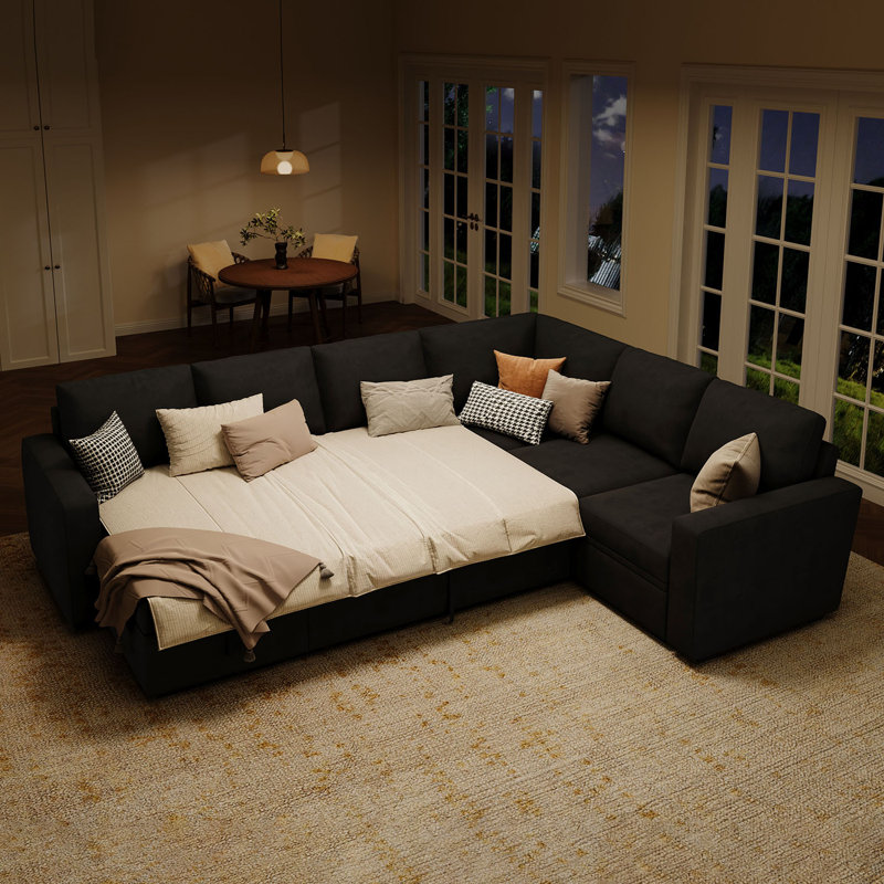 Latitude Run® Niyona U Shaped Sleeper Sectional Modular Sofa Bed With Storage Chaise & Reviews ...